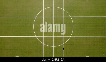 Aerial view of multiple soccer fields overlooking a suburban area Stock ...