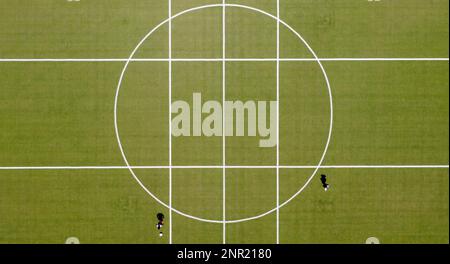 Aerial view of multiple soccer fields overlooking a suburban area Stock ...