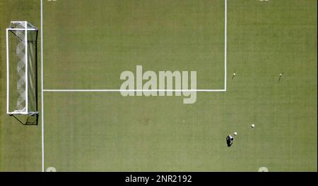 Aerial view of multiple soccer fields overlooking a suburban area Stock ...