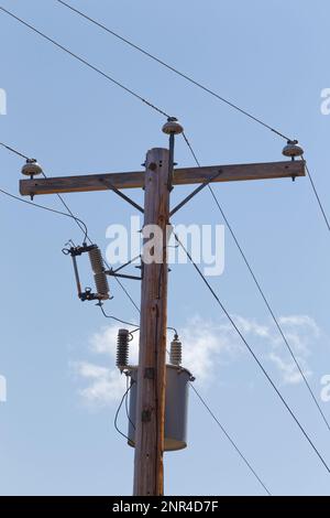 Wooden utility electric pole with porcelain insulators. Quebec,Canada ...