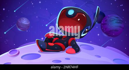 Cartoon astronaut character lying on moon surface. Vector illustration ...