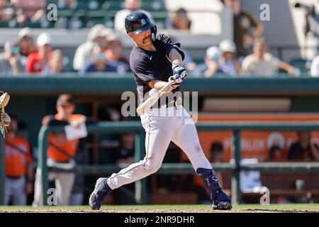 Detroit Tigers' Jake Rogers hits a single against the Toronto Blue Jays ...