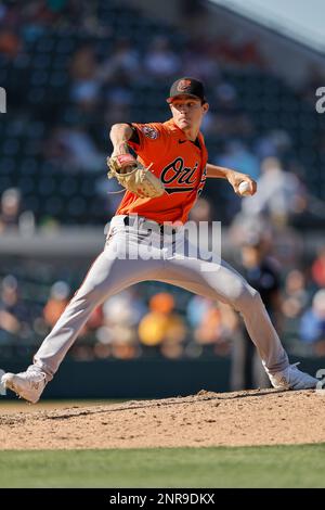Baltimore Orioles pitcher Cade Povich in action during baseball game ...