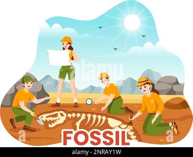 Fossil Illustration with Archaeologists Finds Dinosaurs Skeletons on ...