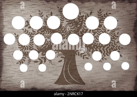 Family tree with empty frames for photos in vintage style, illustration ...