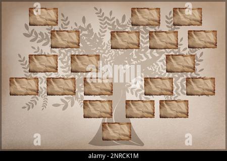 Family tree with empty frames for photos in vintage style, illustration ...