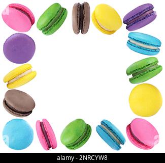 Frame made of delicious macarons on white background Stock Photo - Alamy