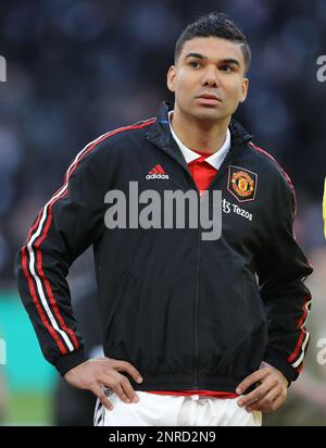 Manchester, UK. 26th Feb, 2023. Fabian Schar of Newcastle United tries ...