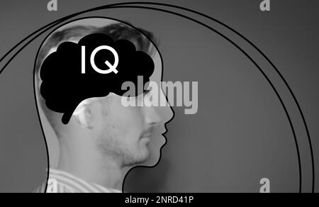 Illustrated head with brain and blurred view of woman on light ...