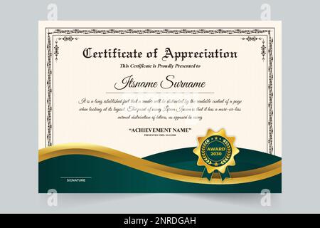Business achievement credential design with dark and golden colors. Printable award certificate ...
