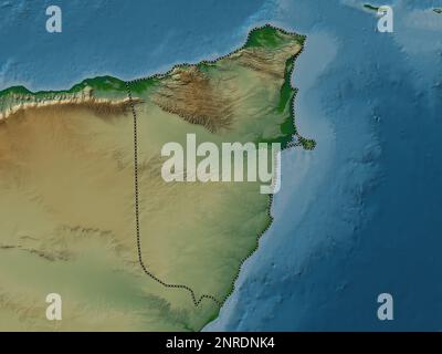 Bari, region of Somalia. Colored elevation map with lakes and rivers ...