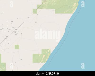 Mudug, region of Somalia. Open Street Map. Locations and names of major cities of the region ...