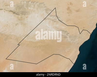 Nugaal, region of Somalia. Low resolution satellite map. Locations and ...