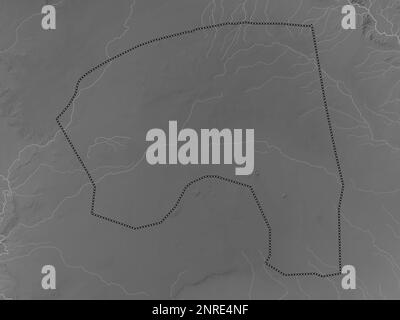 Bakool, region of Somalia. Grayscale elevation map with lakes and ...