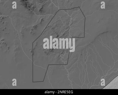 Gedo, region of Somalia Mainland. Bilevel elevation map with lakes and rivers. Locations of ...