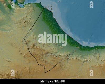 Awdal, region of Somaliland. Colored elevation map with lakes and ...