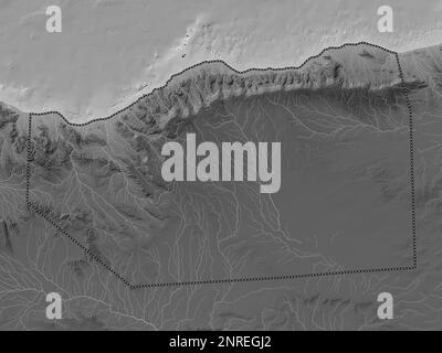 Sanaag, region of Somaliland. Grayscale elevation map with lakes and ...