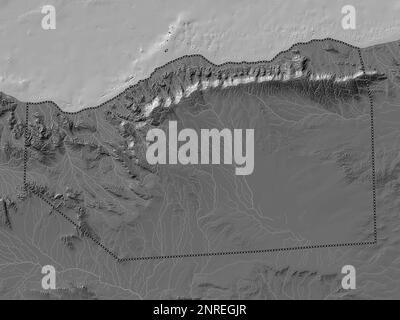 Sanaag, region of Somaliland. Elevation map colored in sepia tones with ...