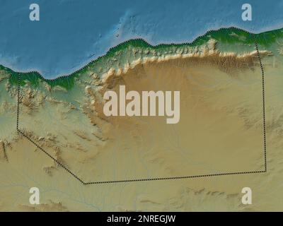 Sanaag, region of Somaliland. Colored elevation map with lakes and ...