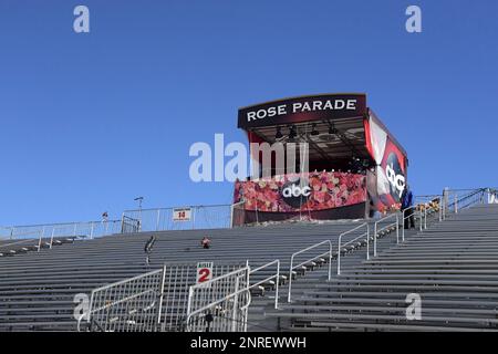 General overall view of the grandstands at the start of the Rose Parade ...