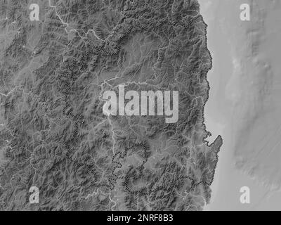 Gyeongsangbuk-do, province of South Korea. Grayscale elevation map with ...