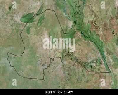 Lakes, state of South Sudan. High resolution satellite map. Locations and names of major cities ...