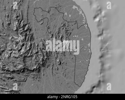 Ampara, district of Sri Lanka. Bilevel elevation map with lakes and ...