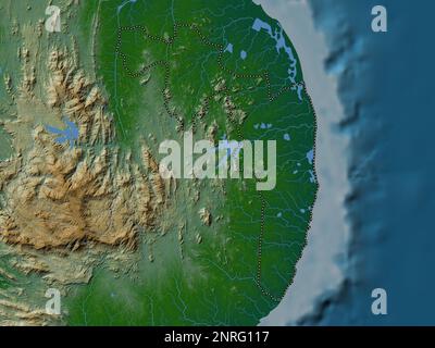 Ampara, district of Sri Lanka. Colored elevation map with lakes and ...