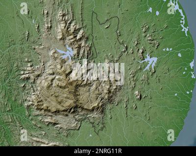 Badulla, district of Sri Lanka. Colored elevation map with lakes and ...