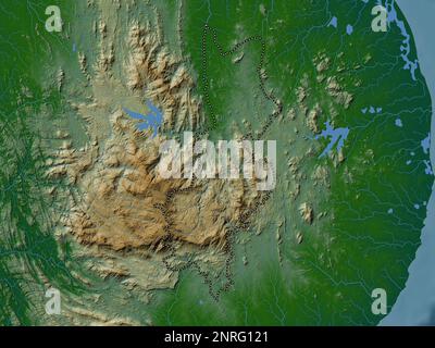 Badulla, district of Sri Lanka. Colored elevation map with lakes and ...