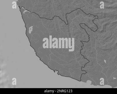 Galle, district of Sri Lanka. Bilevel elevation map with lakes and ...