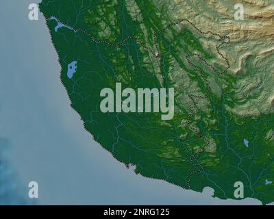 Galle, district of Sri Lanka. Colored elevation map with lakes and ...
