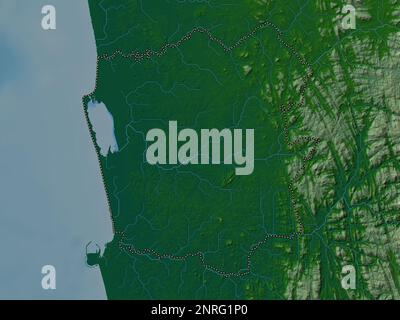 Gampaha, district of Sri Lanka. Colored elevation map with lakes and ...