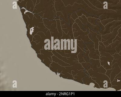 Galle, district of Sri Lanka. Colored elevation map with lakes and ...