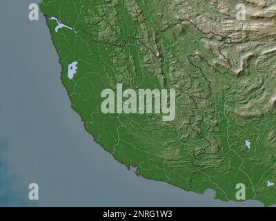 Galle, district of Sri Lanka. Colored elevation map with lakes and ...