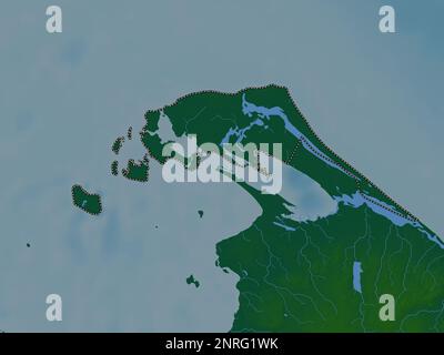 Jaffna, district of Sri Lanka. Colored elevation map with lakes and ...