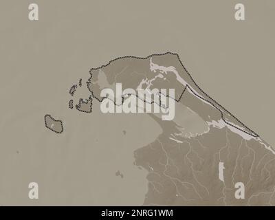 Jaffna, district of Sri Lanka. Colored elevation map with lakes and ...