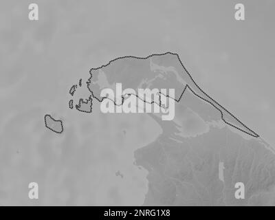 Jaffna, district of Sri Lanka. Grayscale elevation map with lakes and ...