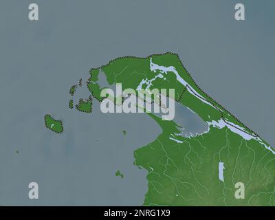 Jaffna, district of Sri Lanka. Colored elevation map with lakes and ...