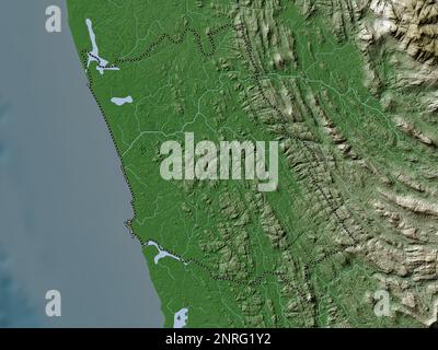 Kalutara, district of Sri Lanka. Colored elevation map with lakes and ...