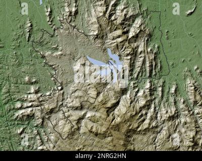 Kandy, district of Sri Lanka. Colored elevation map with lakes and ...