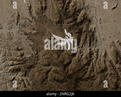 Kandy, district of Sri Lanka. Colored elevation map with lakes and ...