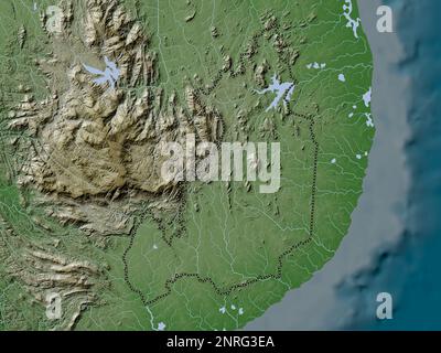 Moneragala, district of Sri Lanka. Colored elevation map with lakes and ...