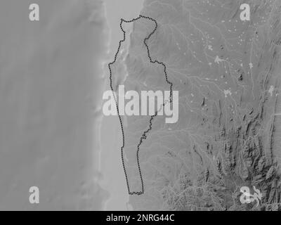 Puttalam, district of Sri Lanka. Grayscale elevation map with lakes and ...