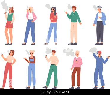 Vape People Vector. Person With Vaporizer Vaping Together. Hipster Addiction. Illustration Stock ...