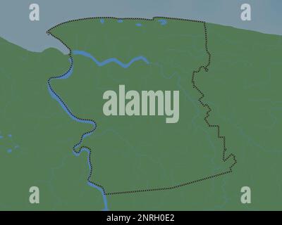 Commewijne, district of Suriname. Colored elevation map with lakes and ...