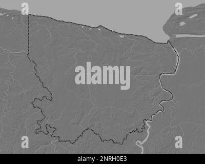 Coronie, district of Suriname. Bilevel elevation map with lakes and ...