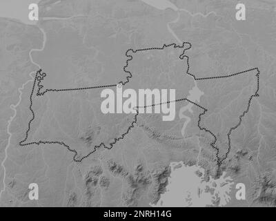 Para, district of Suriname. Grayscale elevation map with lakes and ...