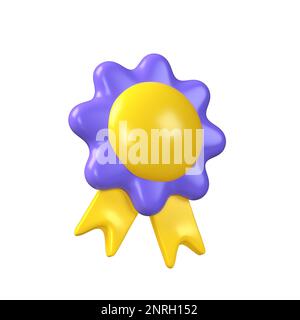 3d winner purple medal and yellow ribbons reward. Illustration icon ...
