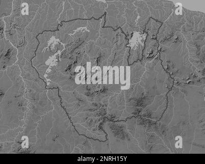 Sipaliwini, district of Suriname. Bilevel elevation map with lakes and ...